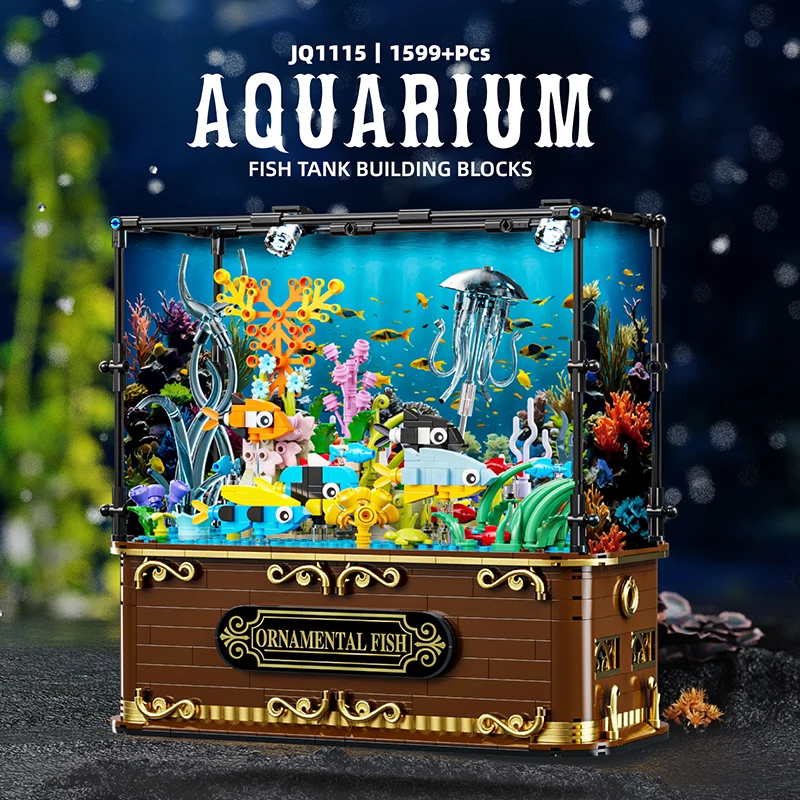 1599pcs Aquarium Series Fishbowl Building Sets Fish Tank With Lighting ...