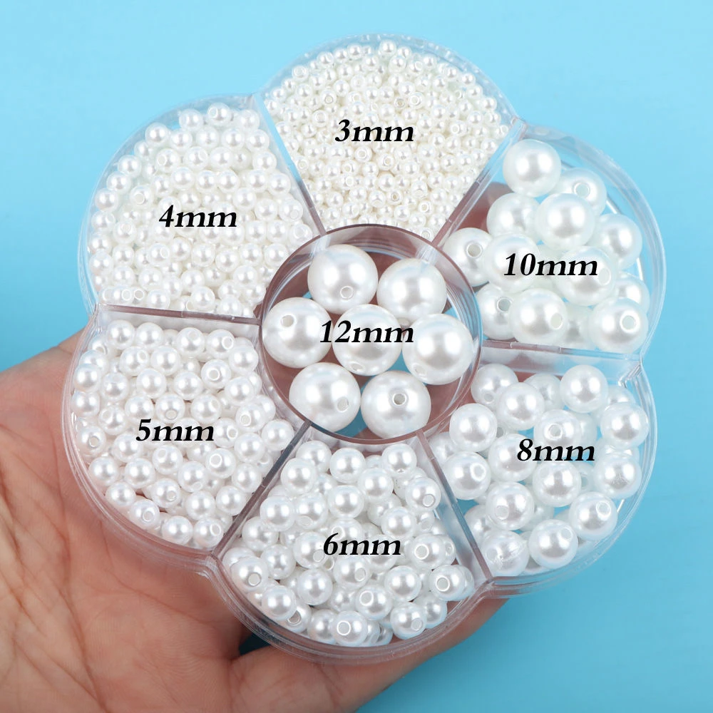iYOE 1150pcs/Box 3-12mm Mix Size Acrylic Beads Imitation Pearl Round ...