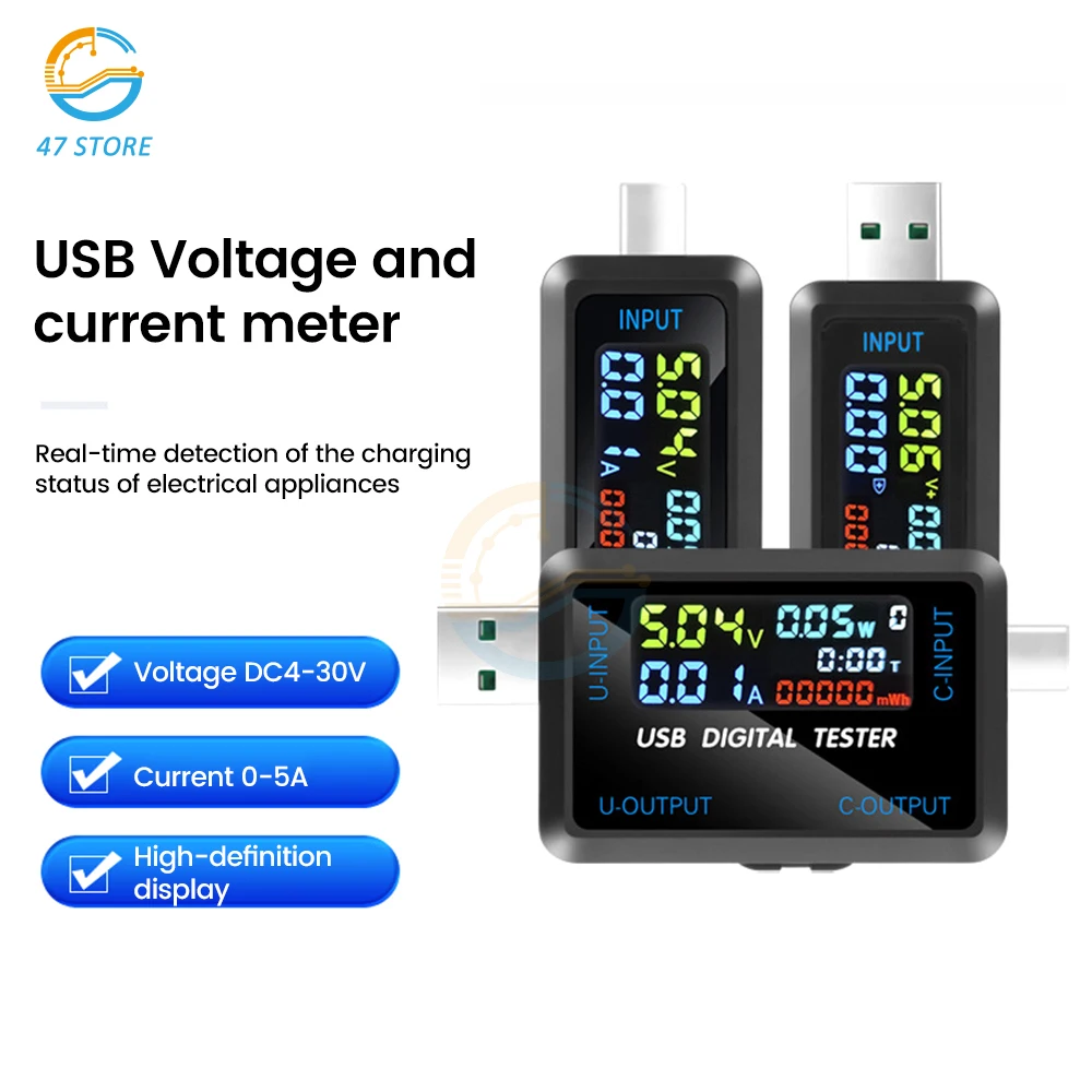 Multifunction USB Tester Current 4-30V USB-C Voltage Current Tester ...