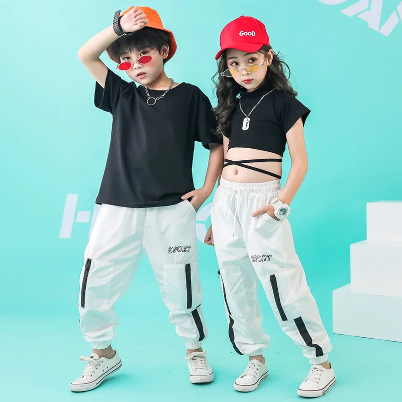 Girls-Crop-Top-Hip-Hop-Boys-Tee-Joggers-Pant-Clothes-Sets-Kids-Summer ...