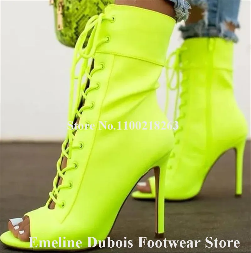 Neon Yellow Short Boots Emeline Dubois Peep Toe Suede Stiletto Heel ...