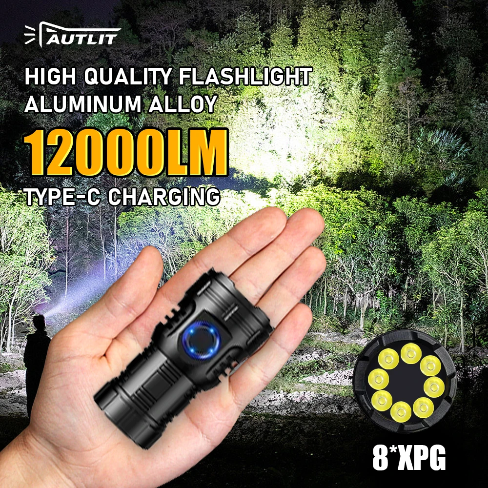 High-power-LED-Mini-flashlight-USB-rechargeable-with-8-XPG-beads-tail ...