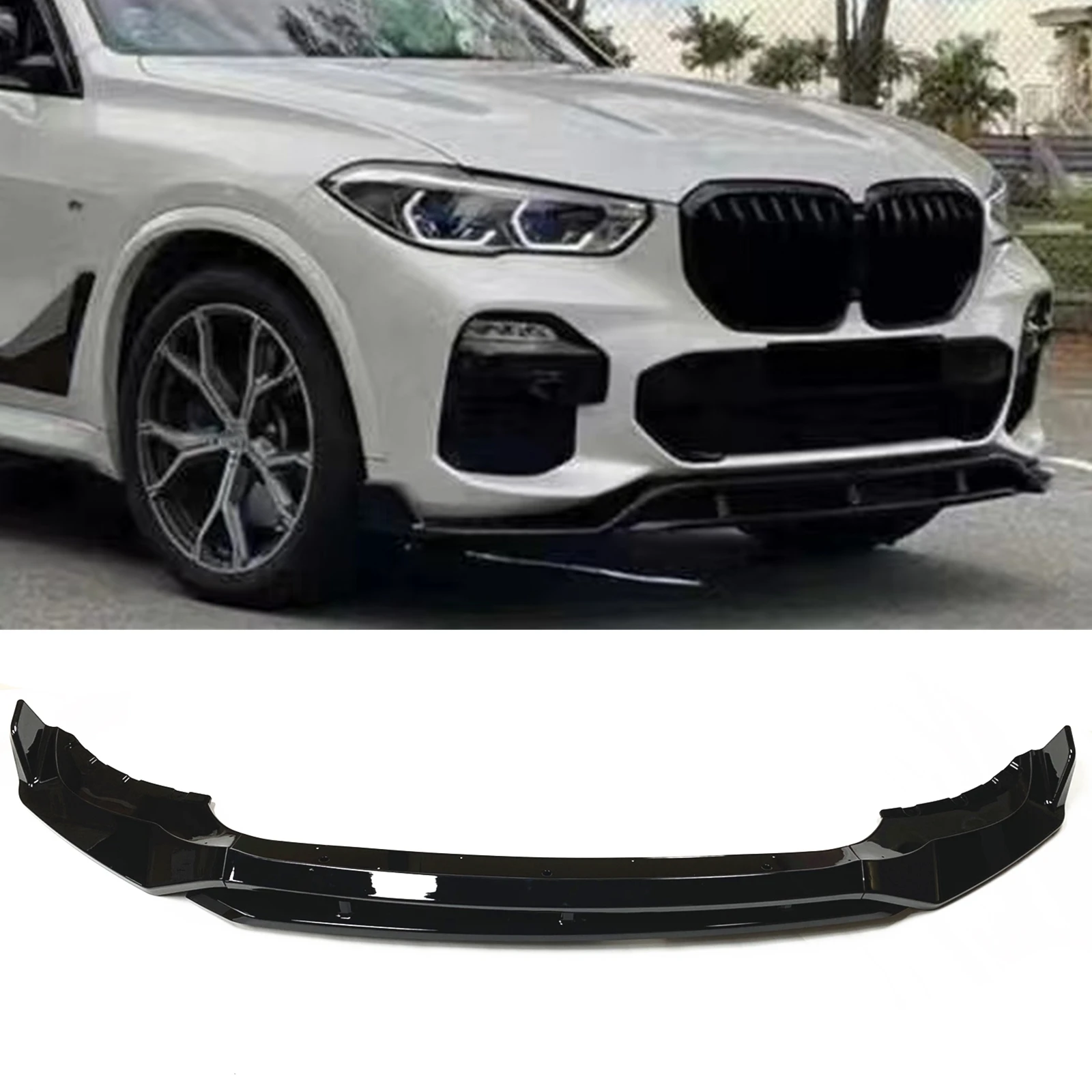 Front Bumper Spoiler Lip For BMW X5 G05 2019-2023 M Sport Glossy Black ...