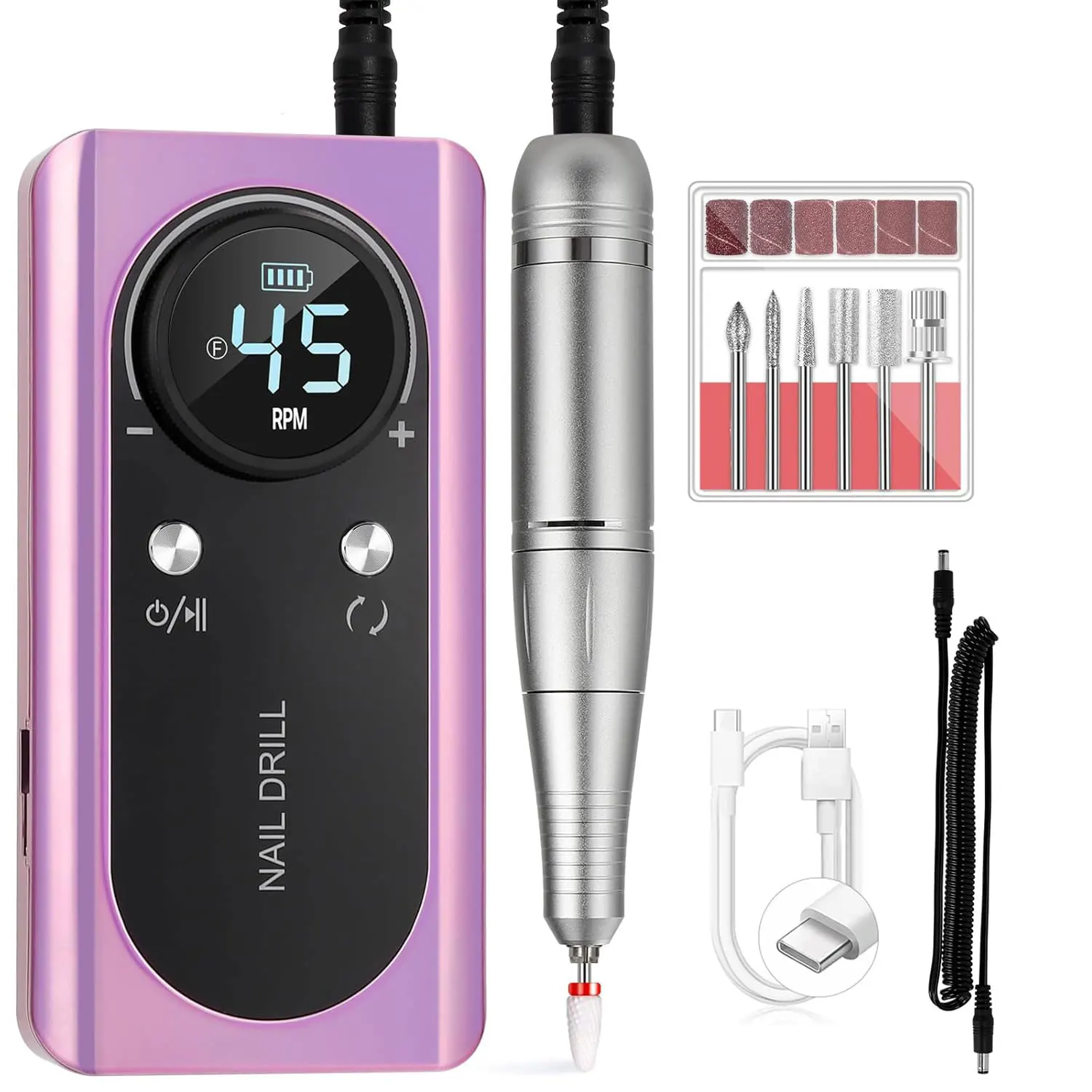 Professional-45000RPM-Electric-Portable-Nail-Drill-Machine-Rechargeable ...