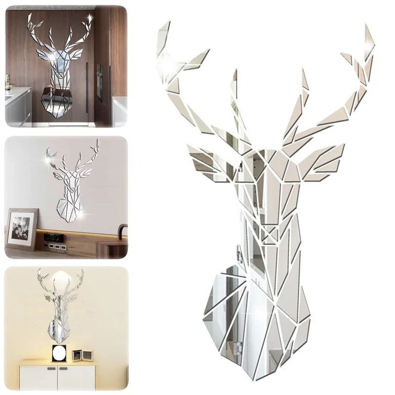 3D-Deer-Head-Mirror-Wall-Sticker-DIY-Multiple-Sizes-Acrylic-Mirror ...