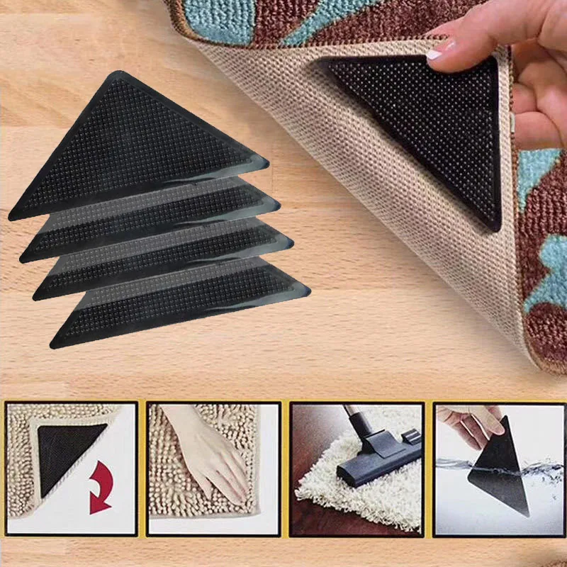 4Pcs-Carpet-Non-Slip-Mat-Reusable-Washable-Bathroom-Kitchen-Floor-Rug ...