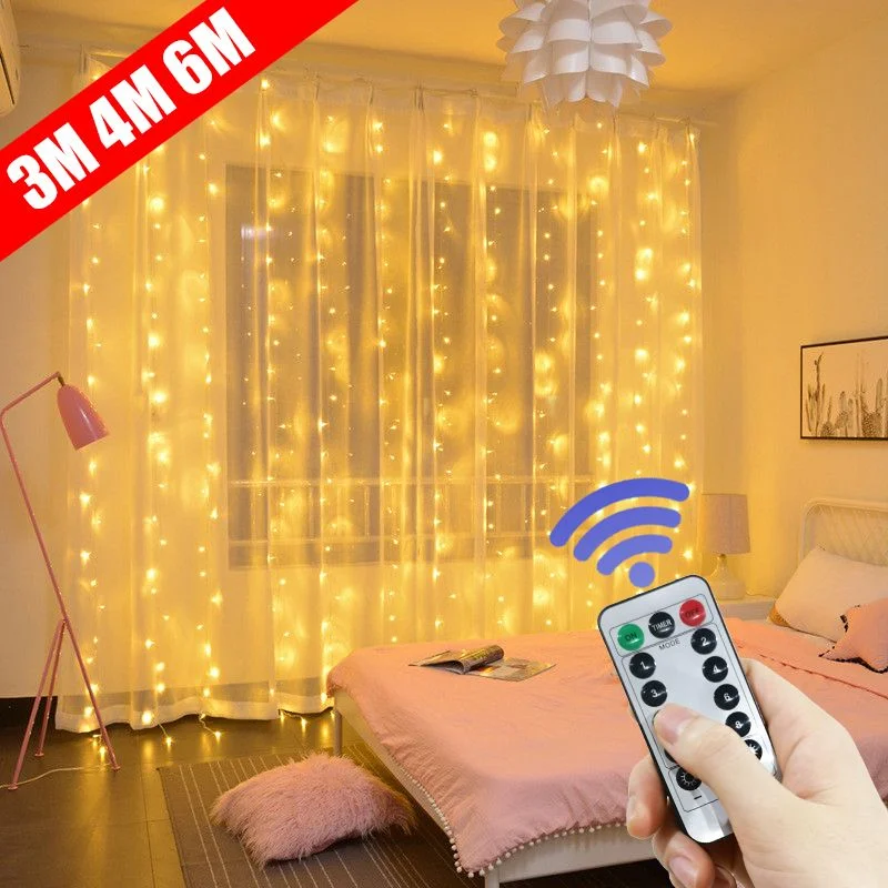 Christmas Curtain Garland LED Lights USB Remote Control Fairy Lights ...