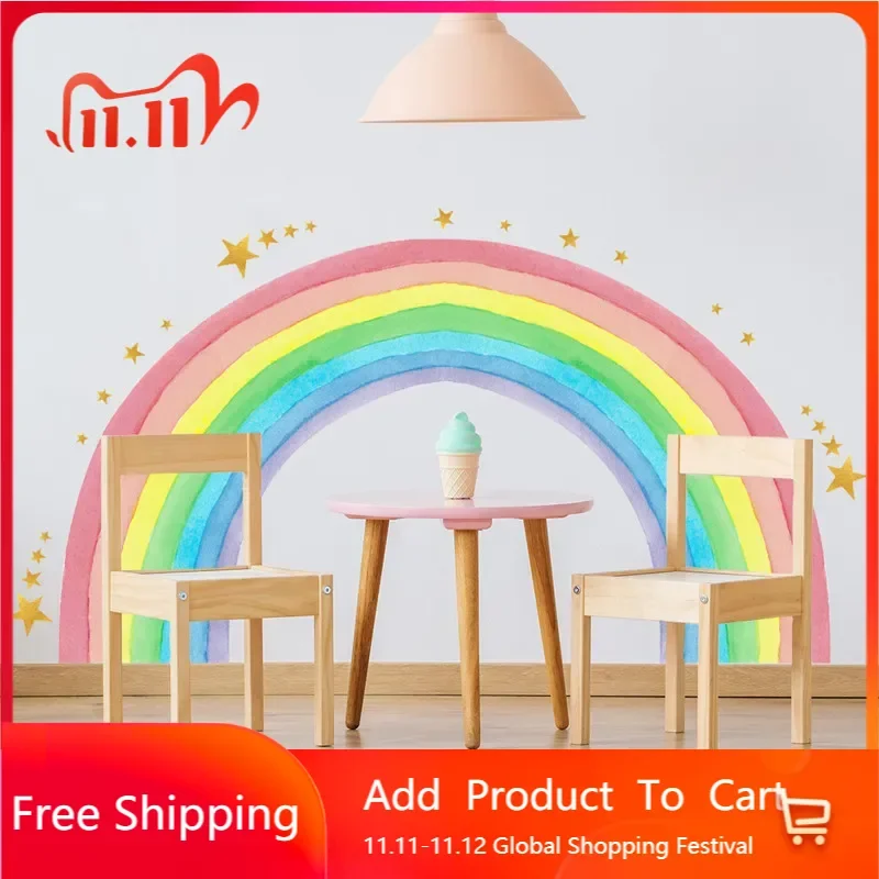 Large-Rainbow-Wall-Stickers-For-Kids-Room-Decoration-Wallpaper-Giant-Rainbow-Stars-Decals-Murals ...