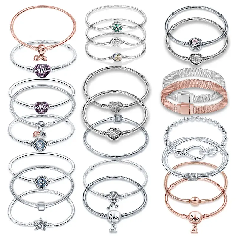 925-Sterling-Silver-Pulseira-Cora-o-Camadas-Duplas-Folhas-Pata-Do-C-o ...