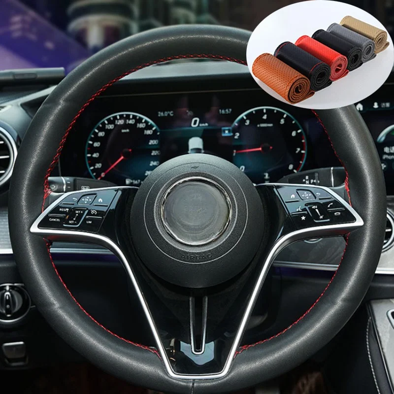 Universal-Leather-Car-Steering-Wheel-Stitch-On-Wrap-Cover-Fit-for-38cm ...