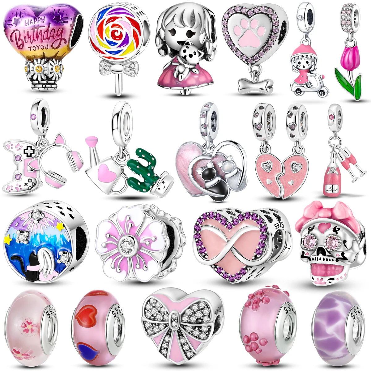 Pandora Beads 925 Sterling Silver Heart | Pink Pandora Charms Sterling ...