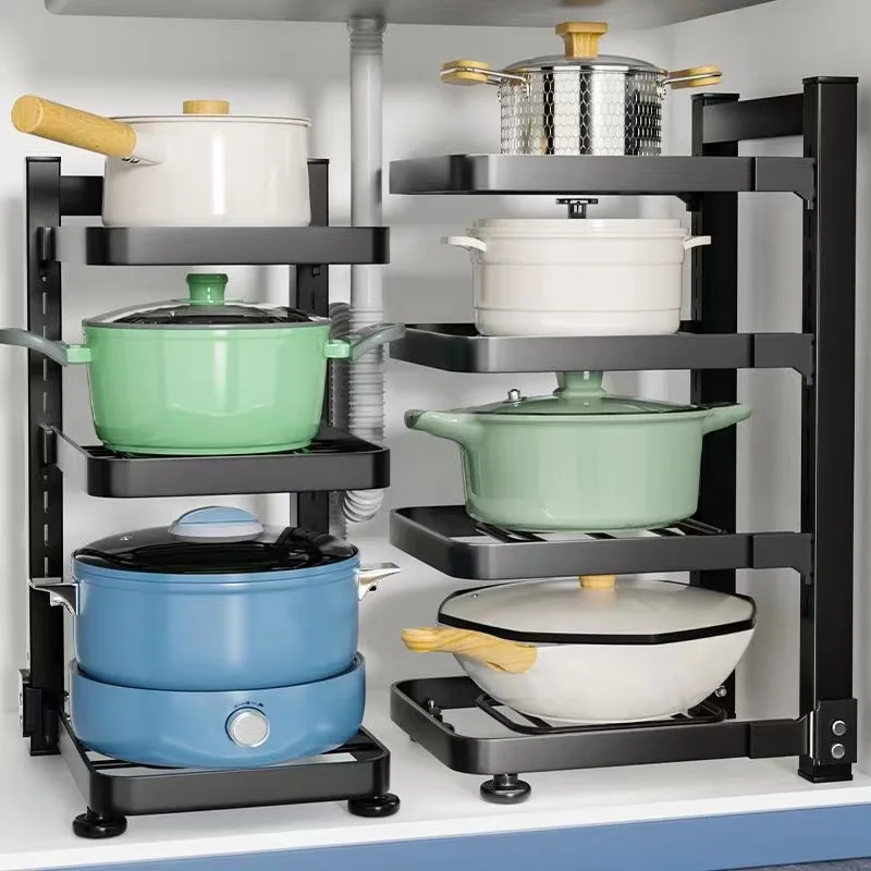 Hole-free-Kitchen-Racks-Household-Sink-Pot-Storage-Rack-Floor-to ...