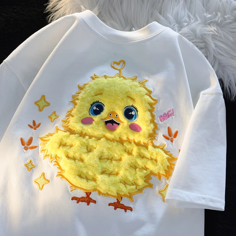 Camisetas-estampadas-de-estilo-coreano-para-mujer-ropa-informal-holgada-de-manga-corta-combina ...