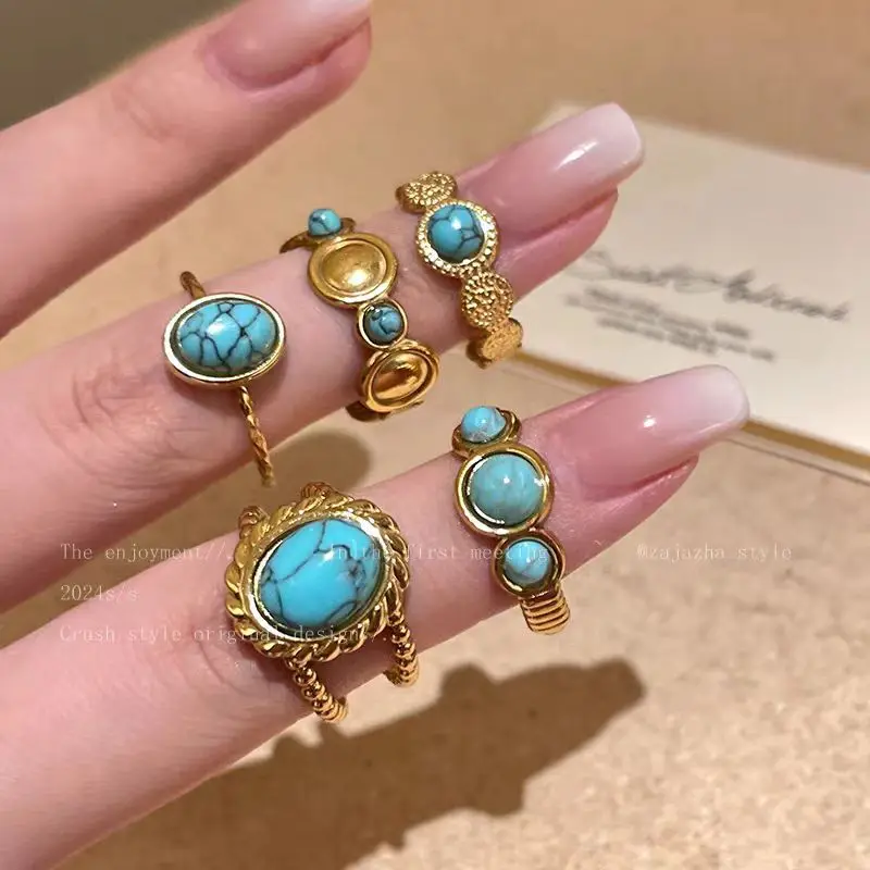 Fashion Gold Plated Bohemia Light Blue Stone Turquoise Open Ring ...