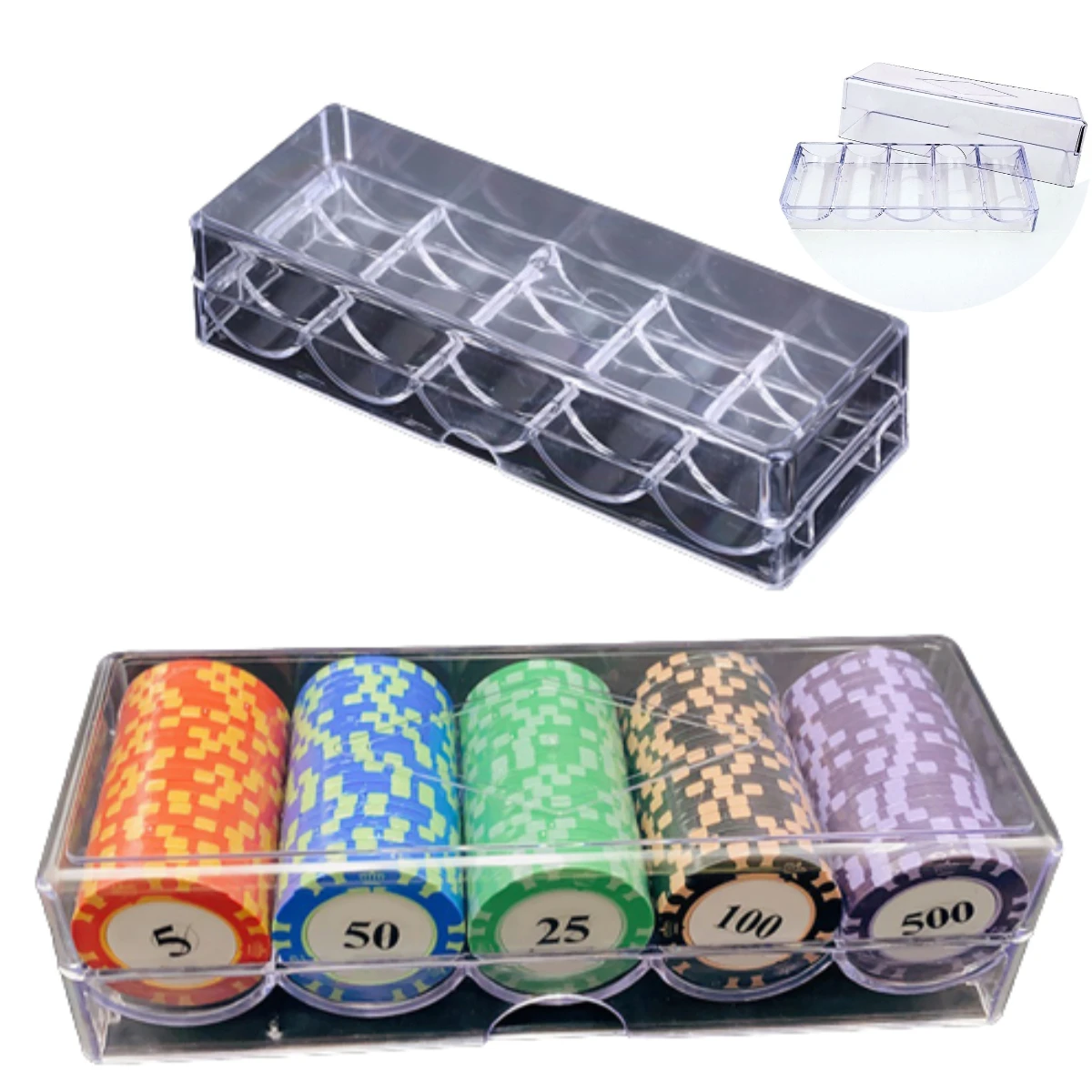 Acrylic-Transparent-Poker-Chip-Tray-5-Rows-100-Chips-Container-Holder ...