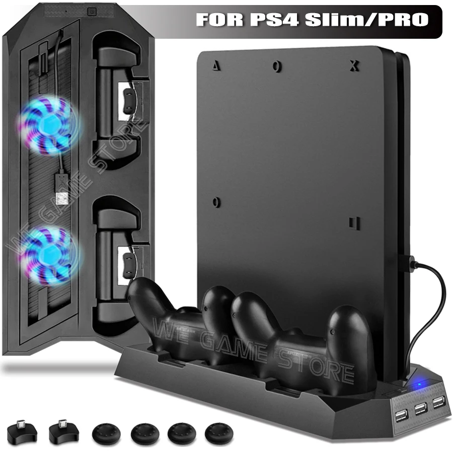 Ps4 프로 슬림 게임 콘솔 수직 냉각 팬 스탠드 Ps 4 게임 패드 충전 스테이션 및 3 허브 포트 소니 플레이스테이션 4 슬림용