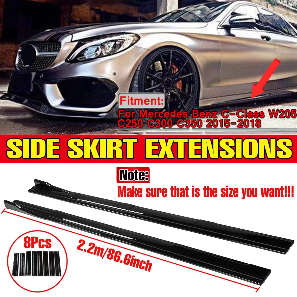 2.2m Side Skirts Extension Rocker Splitters Diffuser Winglet Wings For ...