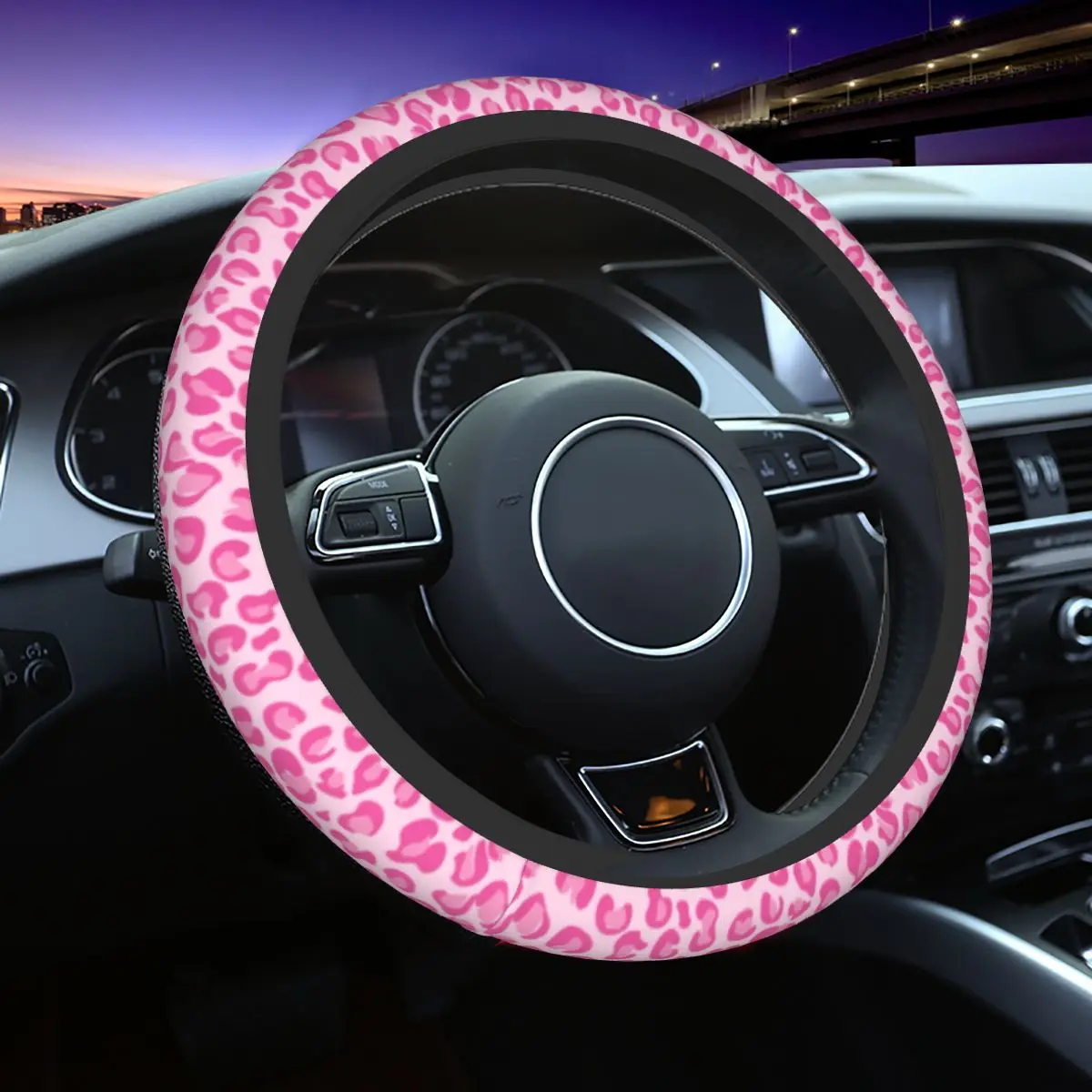 Pink Leopard Print Car Steering Wheel Cover 37-38 Cheetah Auto Steering ...
