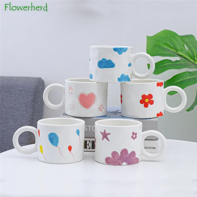 465ml Big Ear Hand painted Ceramic Mug Nordic Coffee Cup with Handle ...