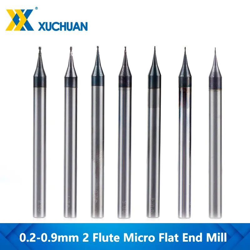 2 Flute Micro Flat End Mill 0.2 0.9mm Mini CNC Router Bit 4mm Shank ...