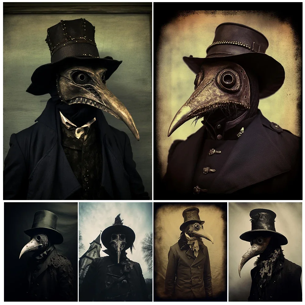 Plague Doctor Vintage Photography Wall Art Canvas Painting,Mysterious ...