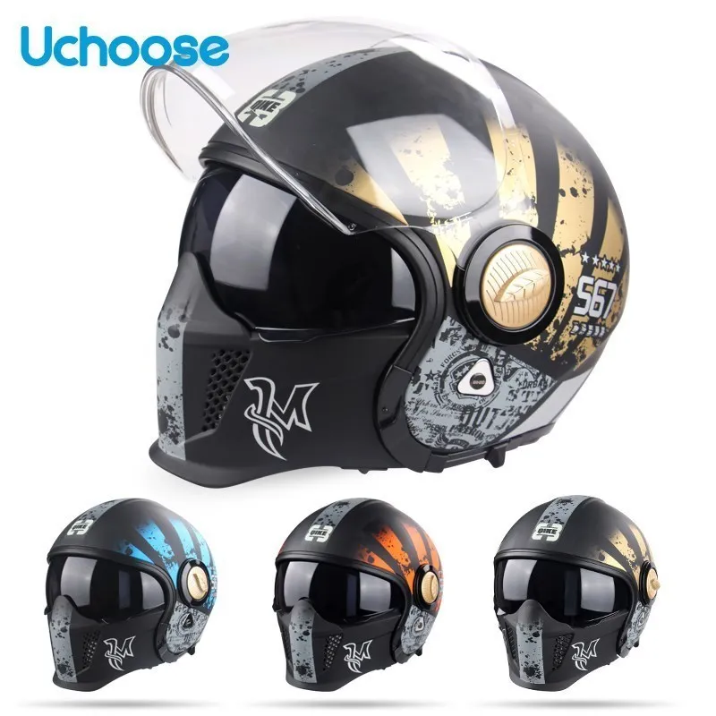Uchoose-Black-Warrior-Combination-Helmet-Full-Face-Half-Helmet ...