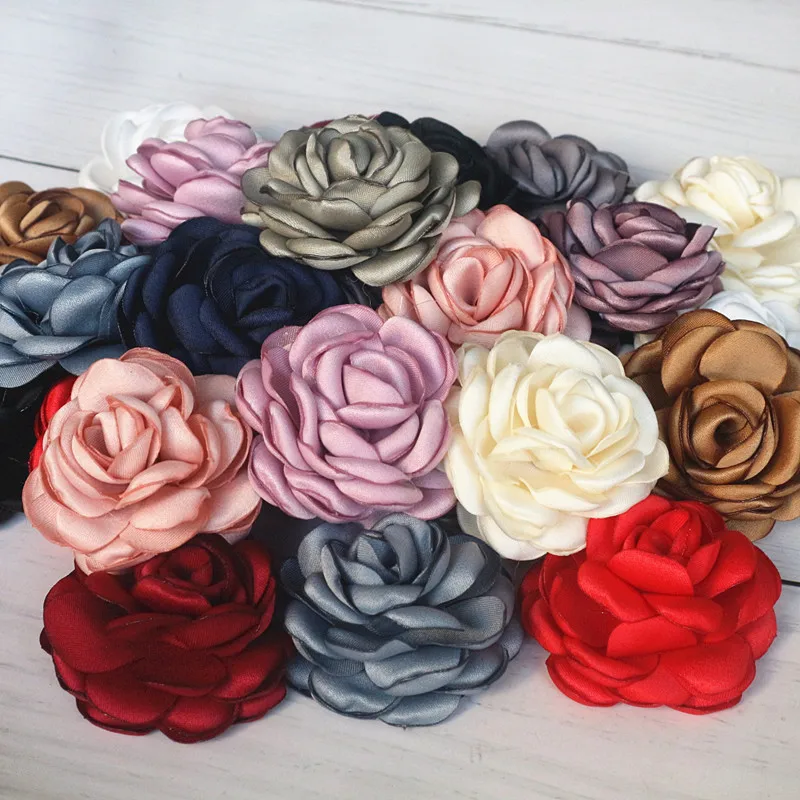 10PCS-Lot-5CM-Handmade-Satin-Rose-Fabric-Artificial-Flower-Head-For ...