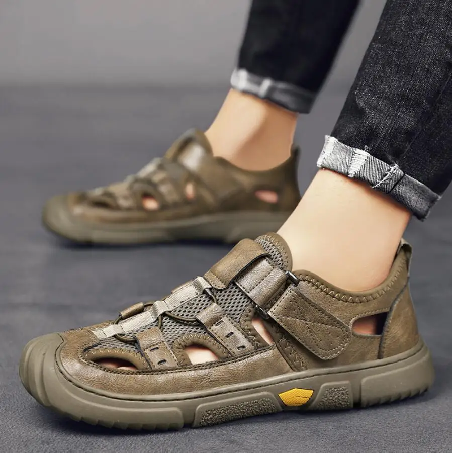Summer Men's Sandals Men Leather Mesh Sandals Classic Roman Sandals ...