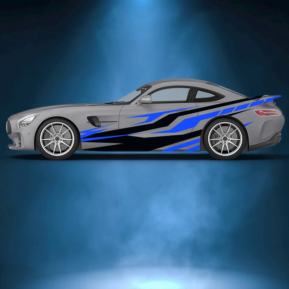 Black & Blue Line Pattern Car Side Sticker Vinyl Self-adhesive Paper ...