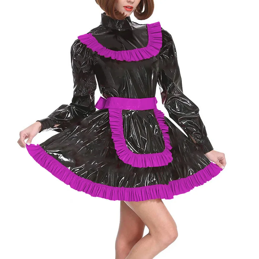 Adult-Lockable-Turtleneck-A-line-Maid-Uniforms-Sissy-Long-Sleeve-Cross ...