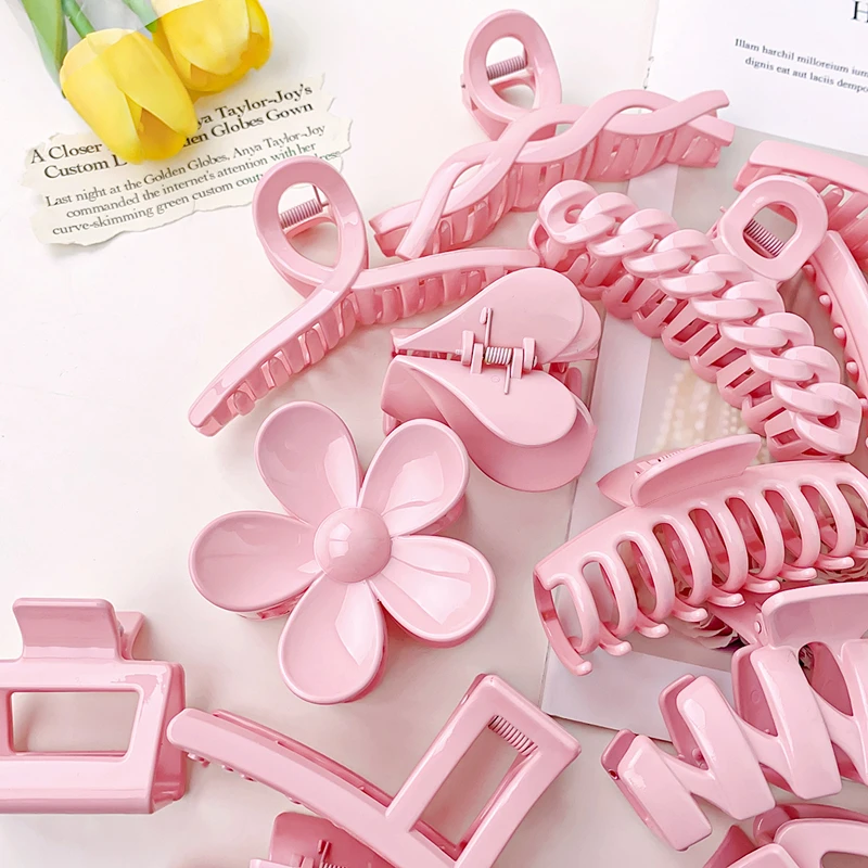 New-Girls-Pink-Claw-Clip-Large-Sweet-Temperament-Pan-Hair-Claw-Hair ...