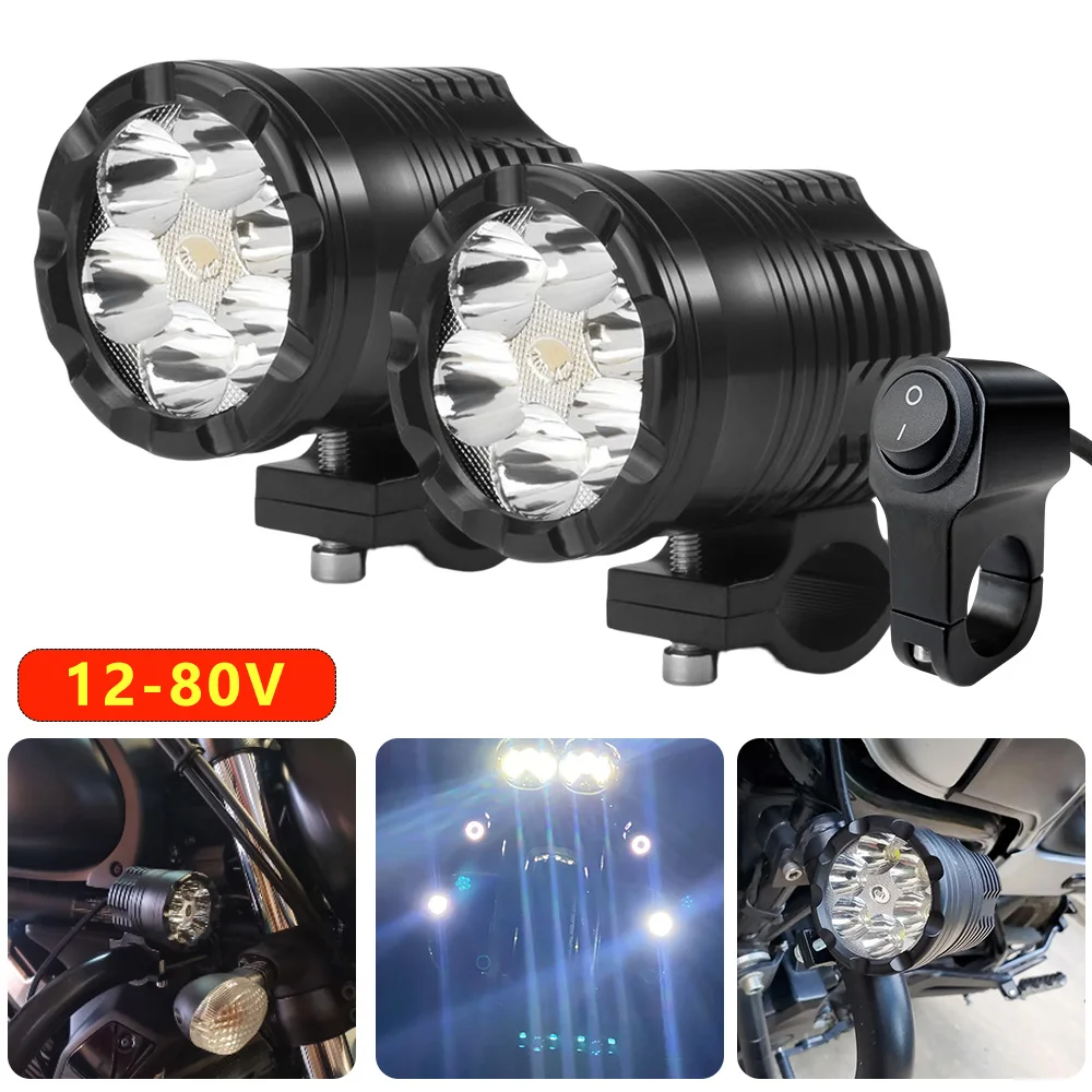 6-LED-Auxiliary-Headlight-For-Motorcycle-Spotlights-12-80V-High-Low ...