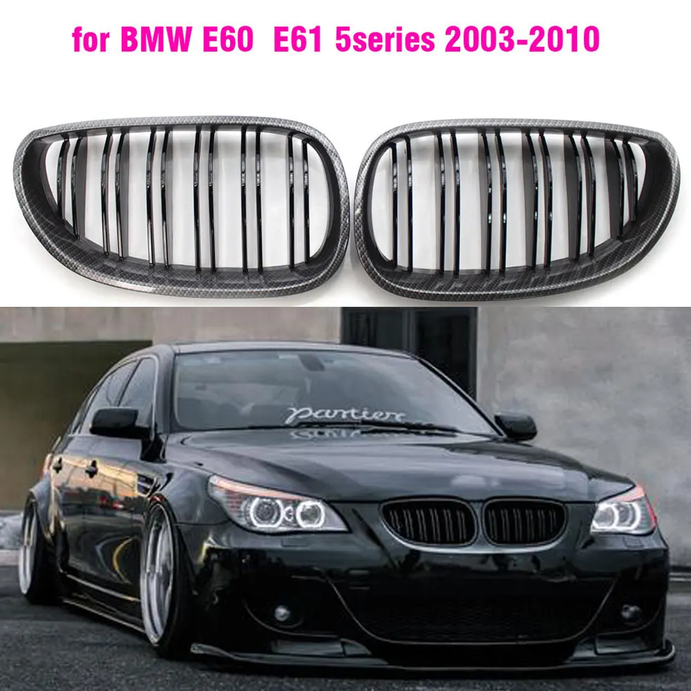 Front-Carbon-Fiber-Kidney-Sport-Grilles-Hood-Grill-For-BMW-E60-E61-2003 ...