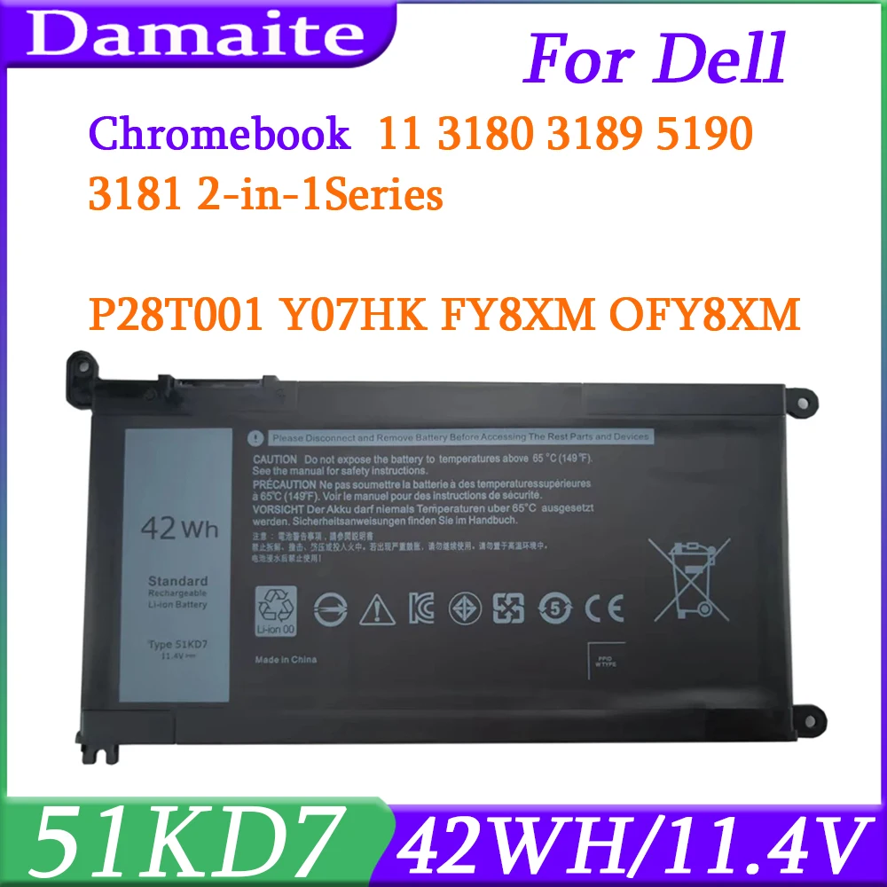51KD7 11.4V 42WH Laptop Battery For DELL Latitude Chromebook 11 3180 ...