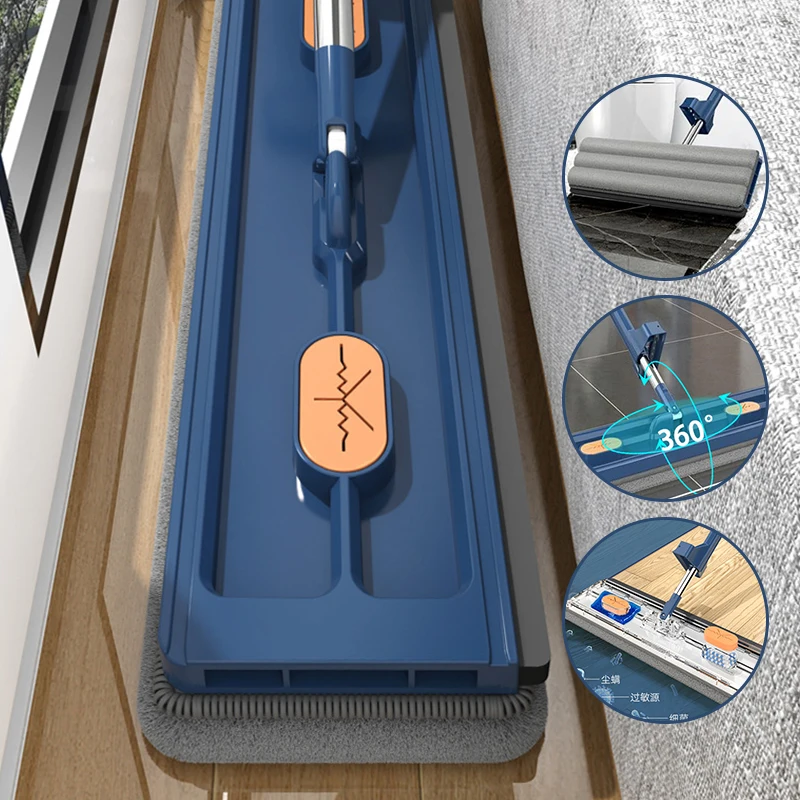 Large Flat Mop Without Hand Washing Microfiber Floor Squeeze Mop Wet ...