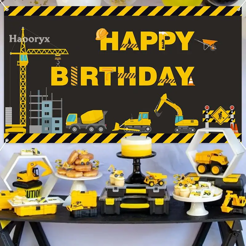 Engineering-Vehicle-Birthday-Banner-Backdrop-For-Party-Favor-Supplies ...