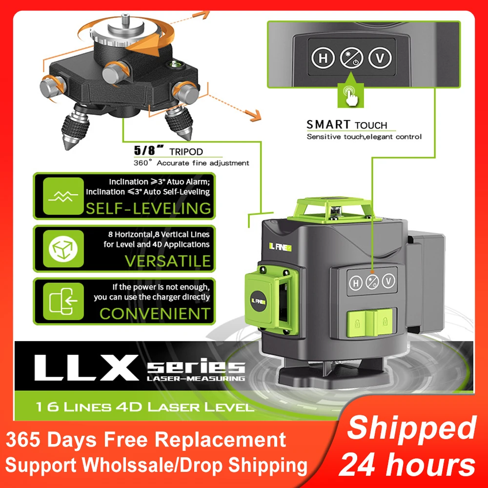 Nivel Láser 4D de 16 Líneas Verdes, Herramienta que Emite 360 Líneas cruzadas, Horizontales y ...