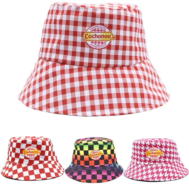 Chapeaux-Cochonou-Bob-carreaux-rouges-pour-femmes-chapeaux-d-t-pour ...