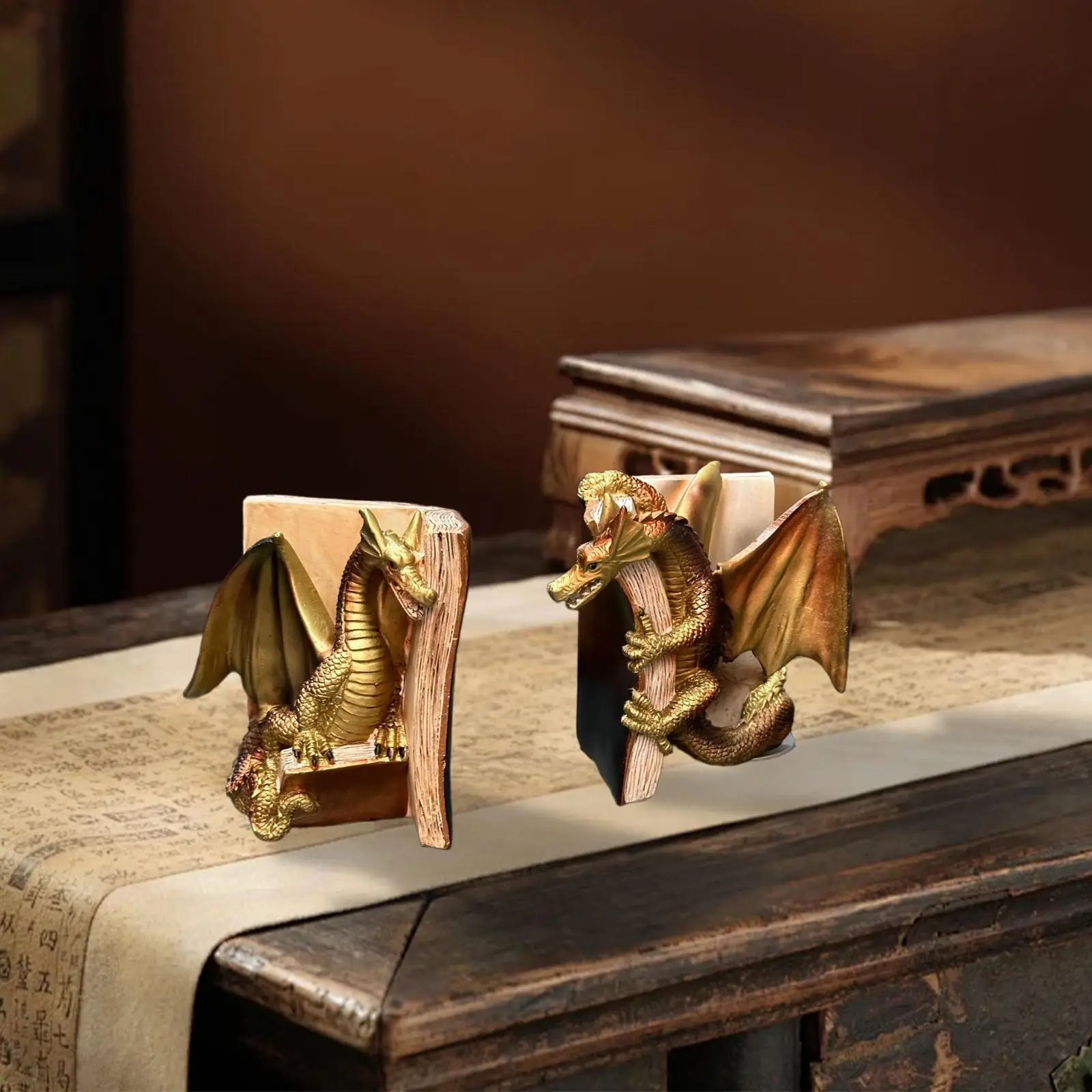 2-Pieces-Dragon-Decorative-Bookends-Book-Stopper-Artwork-Heavy-Duty ...