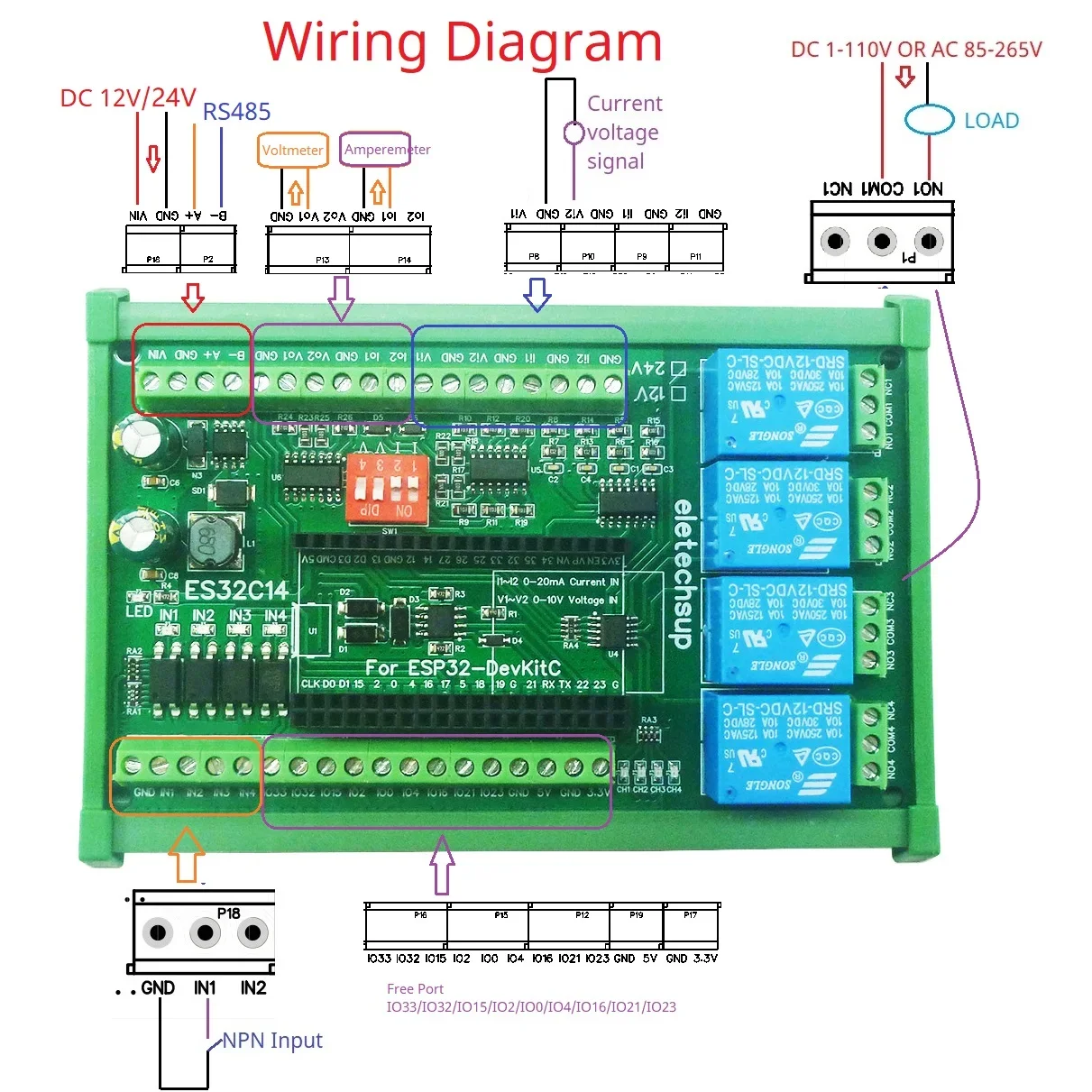 RS485 2AO 2AI 4DI 4DO ESP32 Multifunction Expansion Board Modbus Wifi ...