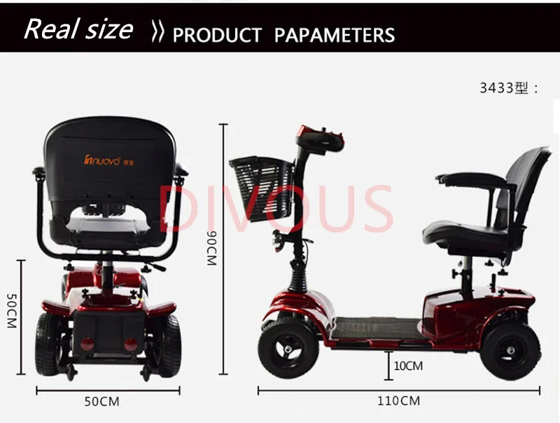 Outdoor 4 Wheel Folding Disabled Electric Tricycle Mobility Scooters ...