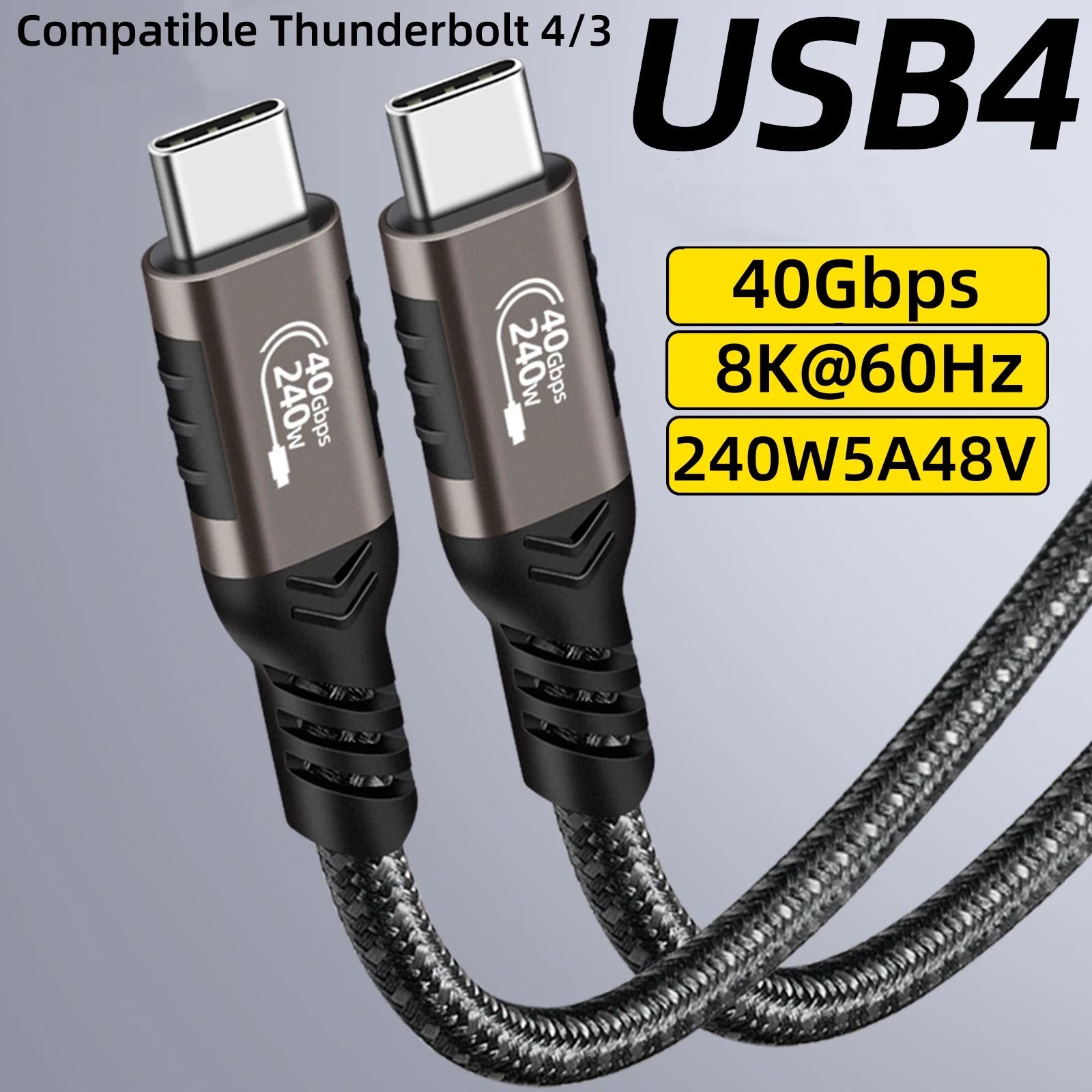 USB4 Calbe 40Gbps 8K SuperSpeed Data Transfer Type C Cable PD240W 5A/48V Fast Charge Compatible ...