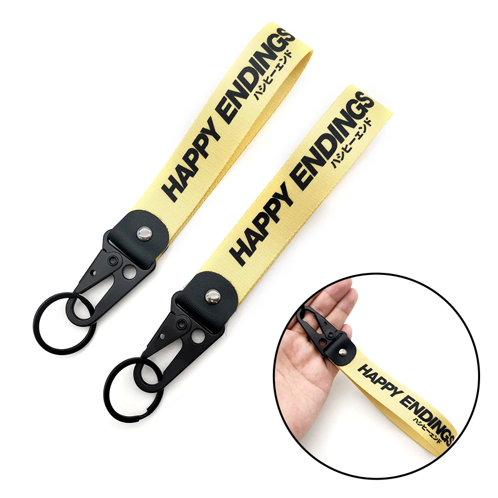 Happy-Ending-slogan-JDM-Style-Mental-Keyring-Wrist-Strap-keychain-Key ...
