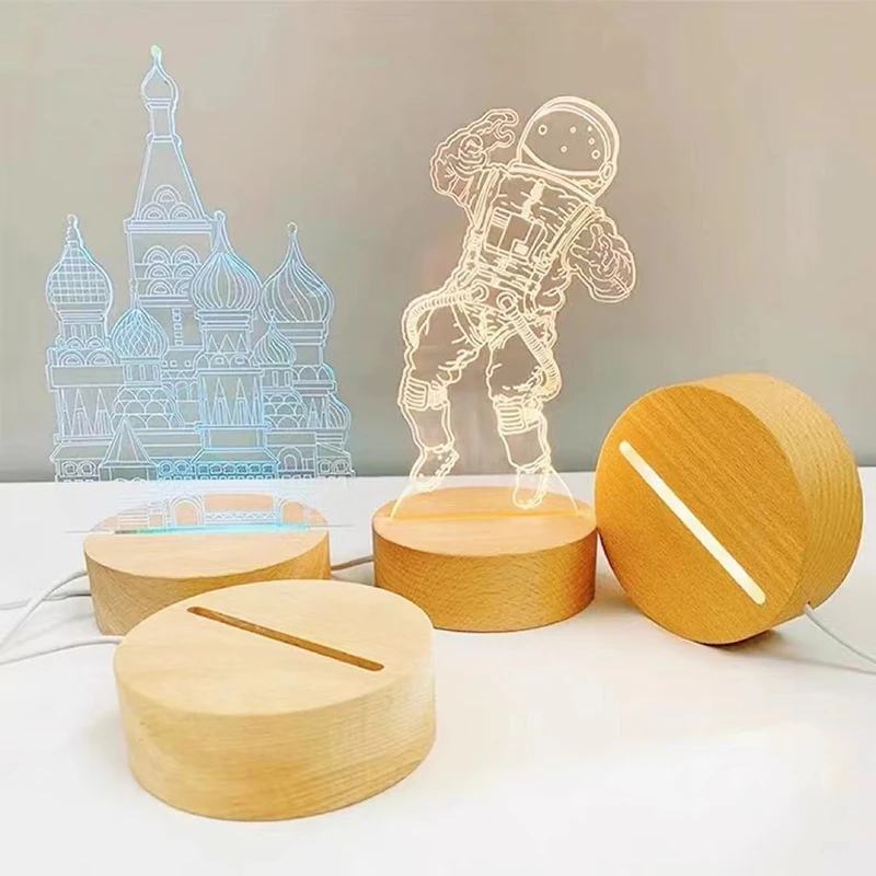 Acrylic-LED-Night-Light-Base-USB-3D-Table-Lamp-Holder-beech-Wood-Base ...