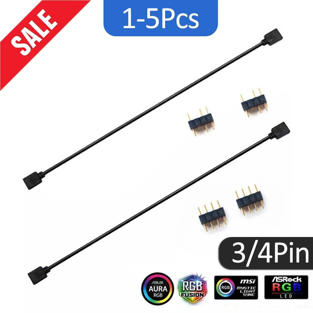 1-5Pcs-3Pin-4Pin-Computer-Motherboard-Extension-Cable-RGB-Extension ...