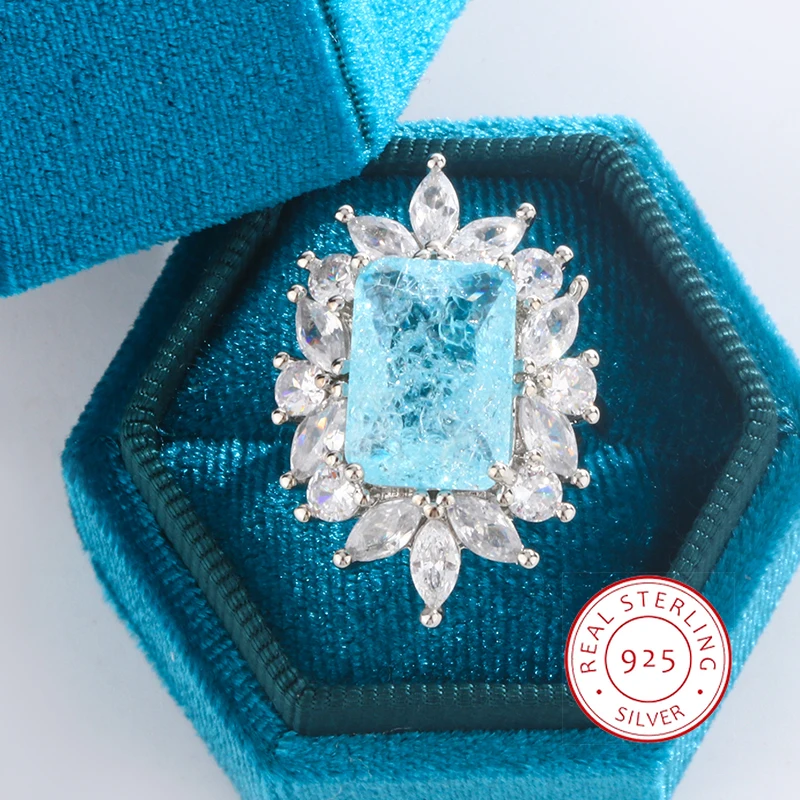 Europe-and-The-United-States-Bright-Sea-Blue-Square-Jewel-Ring-Classic ...