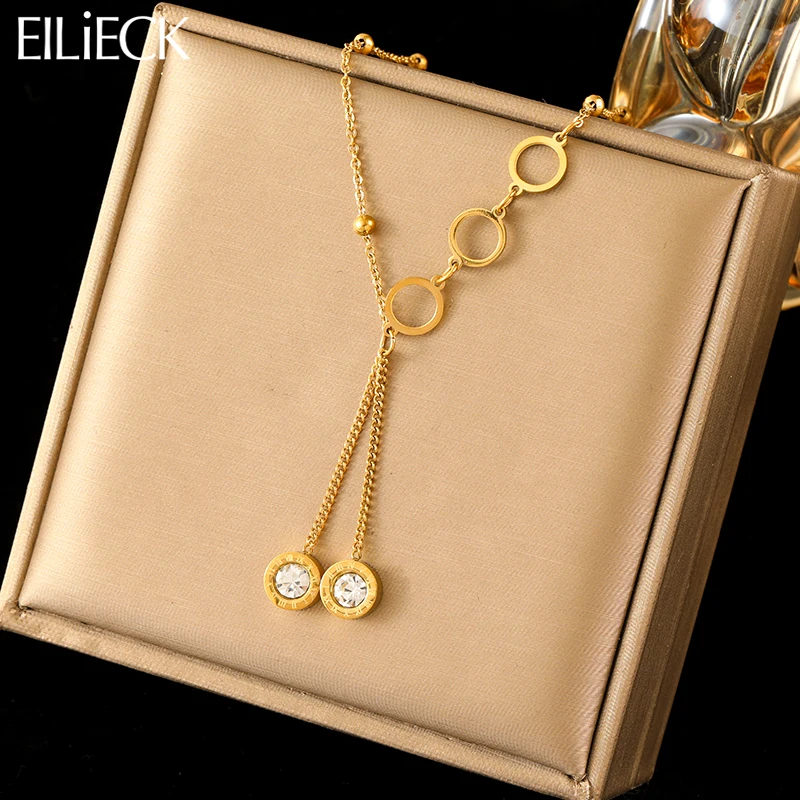 EILIECK-316L-Stainless-Steel-Double-Round-Cubic-Zircon-Pendant-Necklace ...