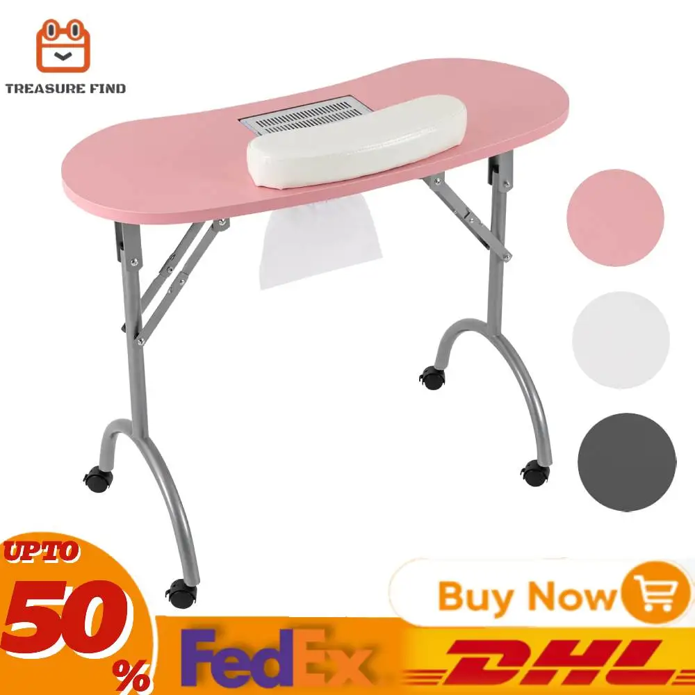 Foldable-Nail-Table-w-Wheels-Multifunctional-Portable-Manicure-Table ...