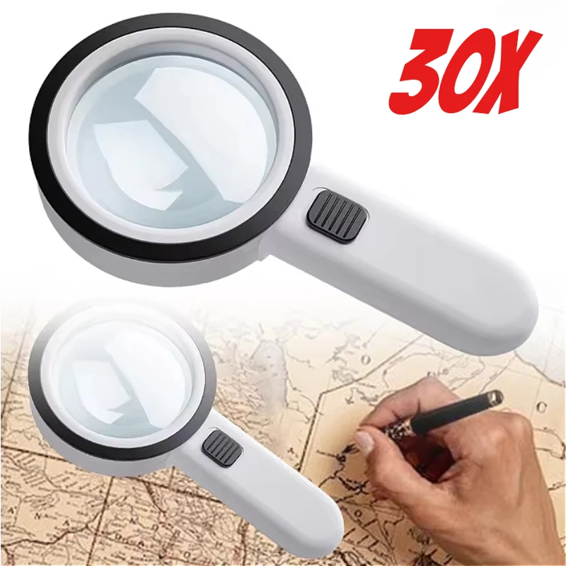 1 Set Magnifying Glass with Light, 30X Handheld Large Magnifying Glass ...