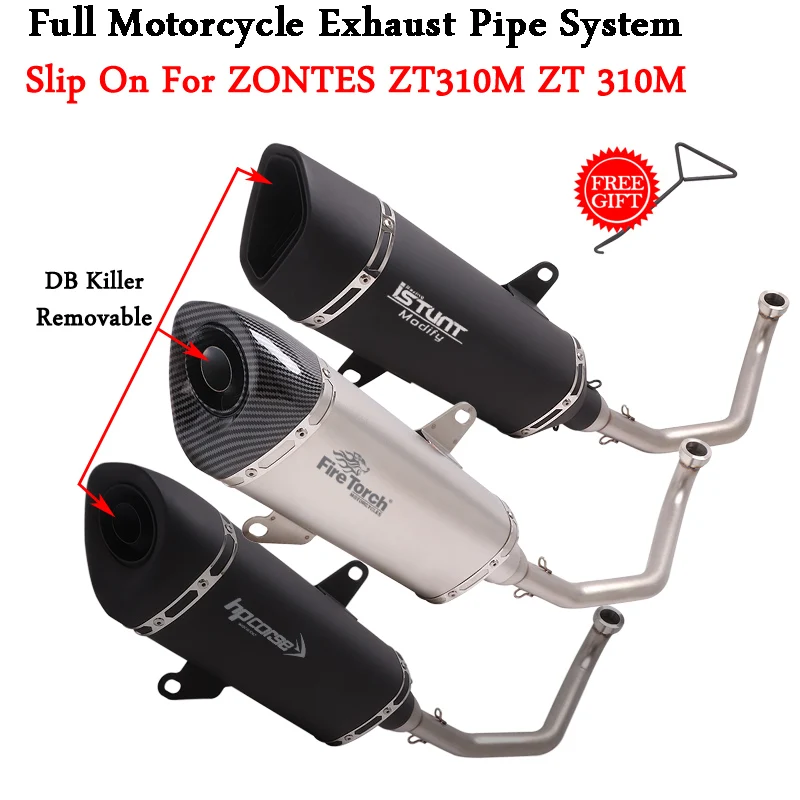 ZONTES ZT310M ZT 310M 슬립 전체 시스템 오토바이 배기 탈출 수정 된 프론트 링크 파이프 Motocrss 머플러 ...